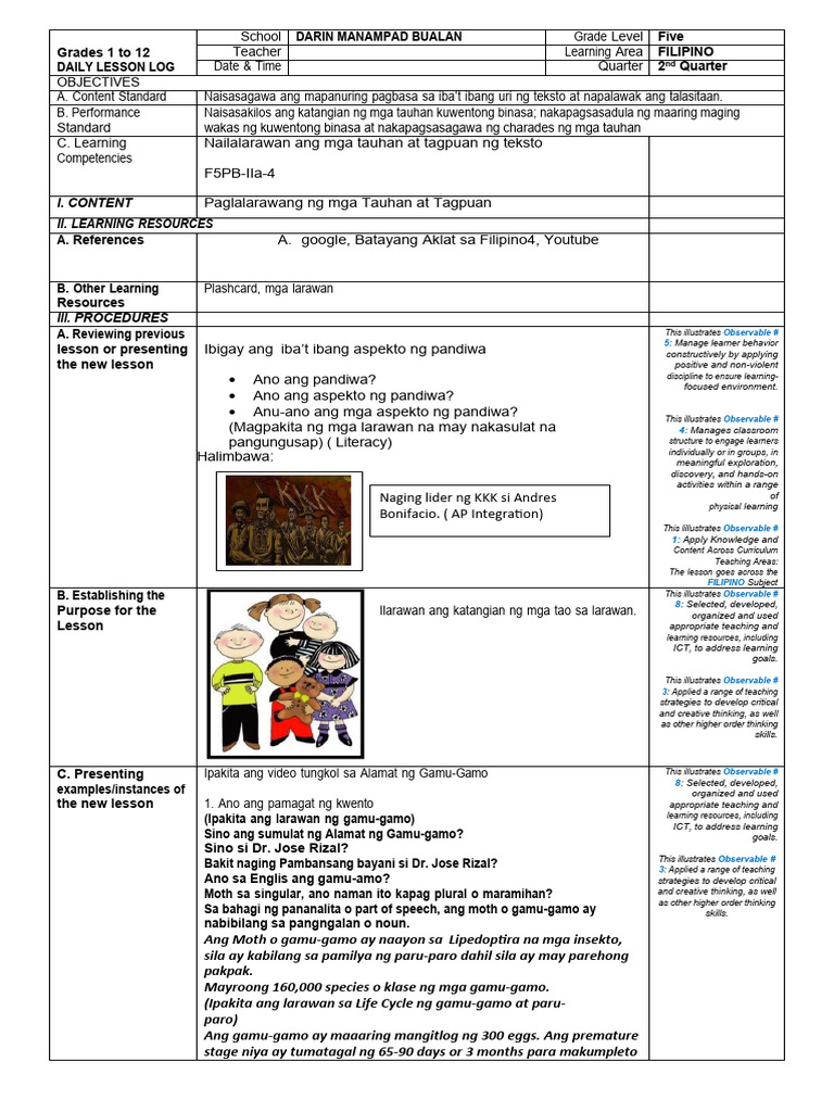 Cot Filipino Q 2 | PDF | Learning | Curriculum