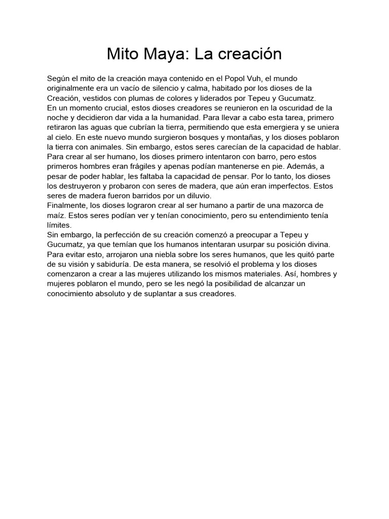 Mito Maya de la Creación del Mundo | PDF