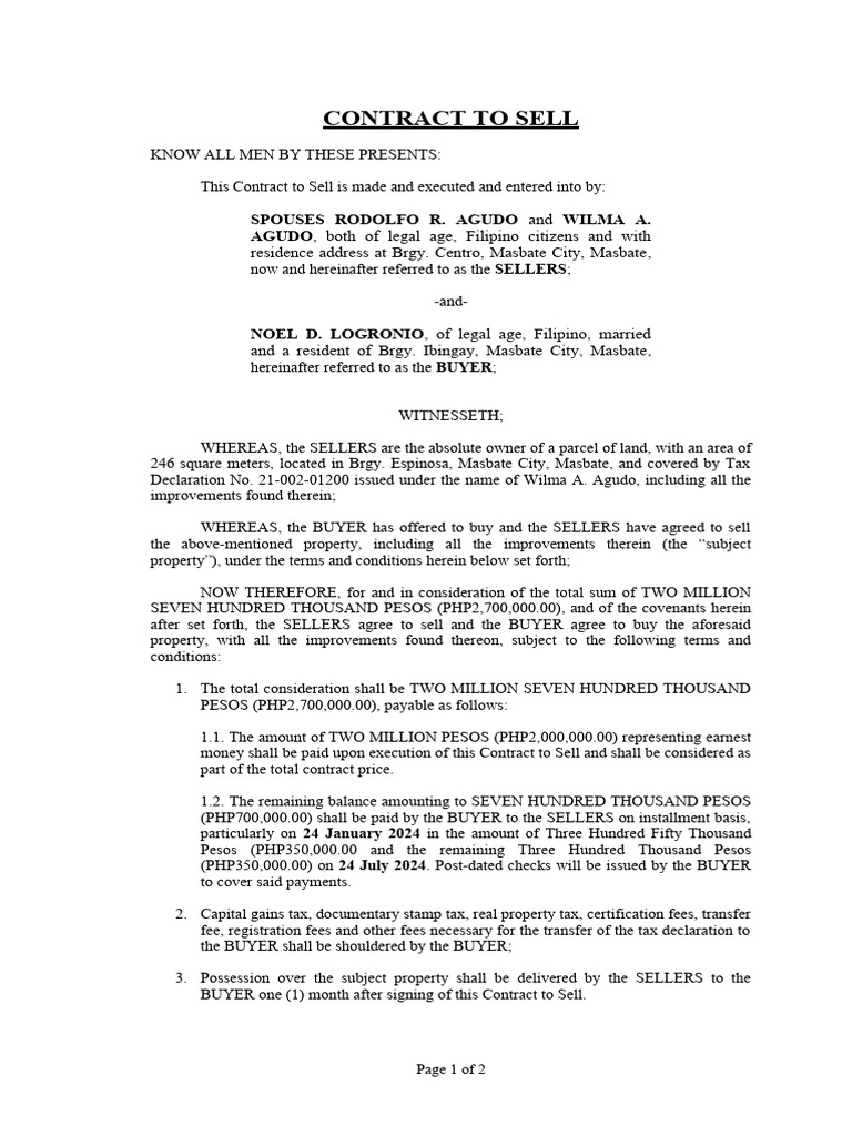 Contract To Sell - Agudo To Logronio | PDF