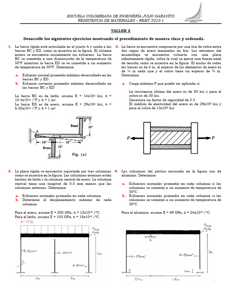 Ejercicios de Resistencia de Materiales 2023-1 | PDF | Acero | Cobre