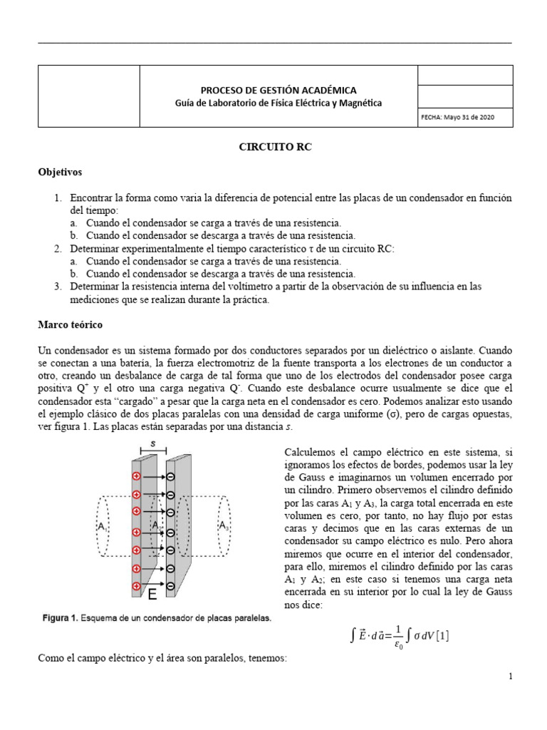 Guia de Laboratorio de Circuitos RC | PDF | Condensador | Resistencia Eléctrica y Conductancia