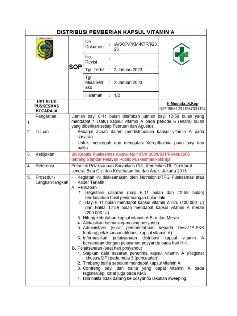 Sop Distribusi Pemberian Kapsul Vitamin A | PDF