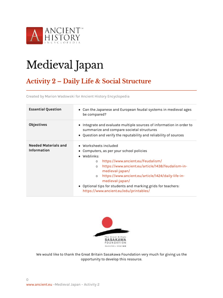 Activity 2 - Daily Life & Social Structure | PDF | Samurai | Japan