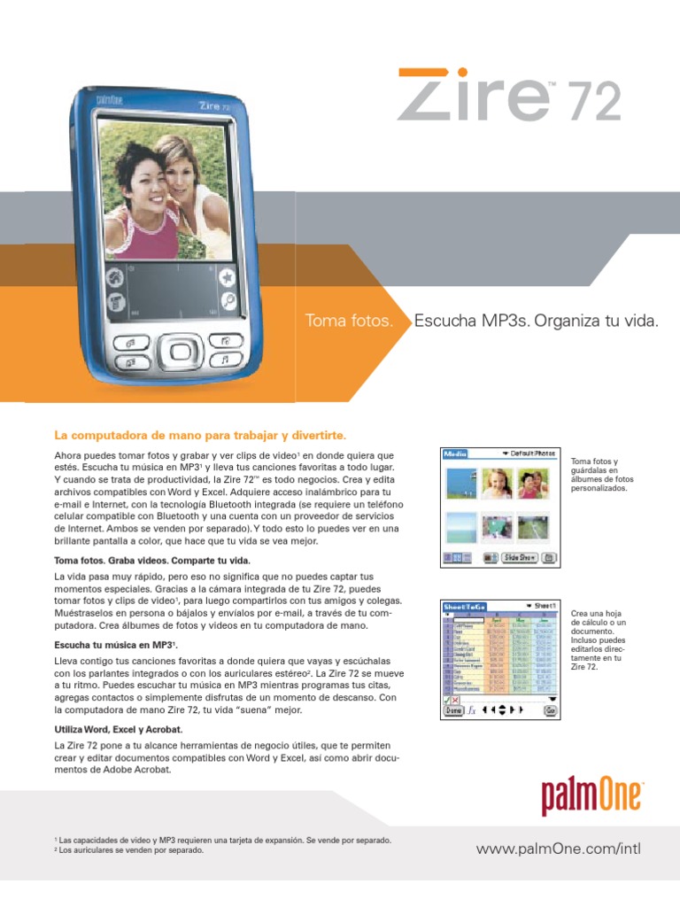 Palmone Zire™ 72 - Especificaciones - Español | PDF | Microsoft Windows ...
