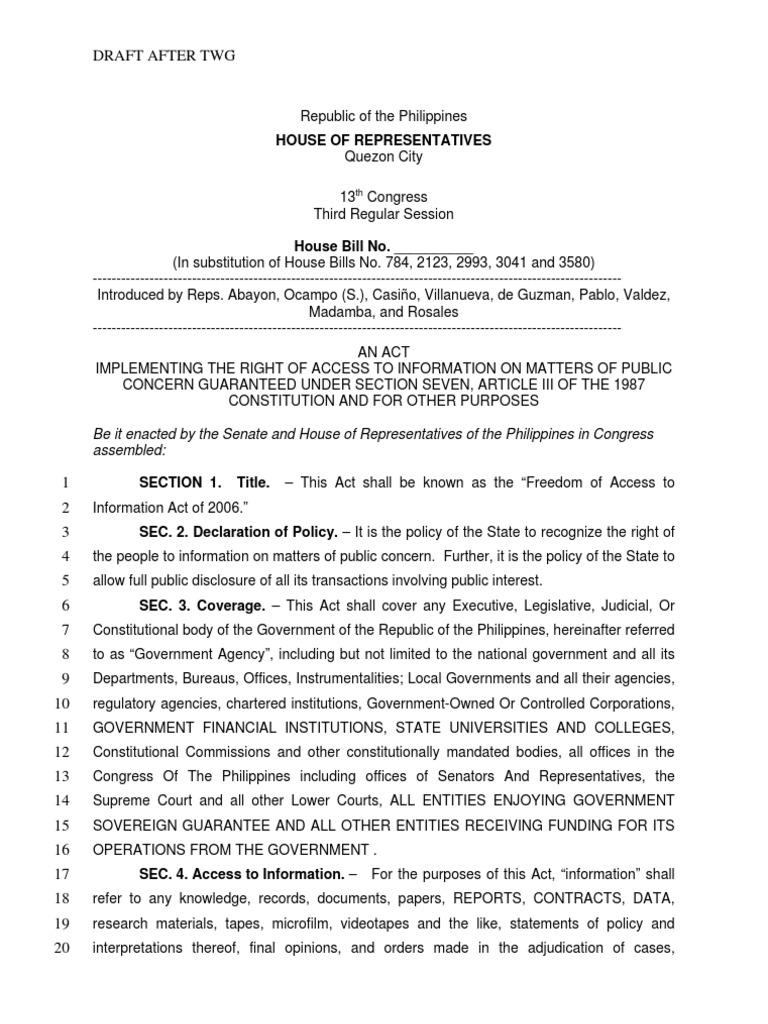 Freedom of Info Act DraftBill | PDF | Freedom Of Information Laws By ...