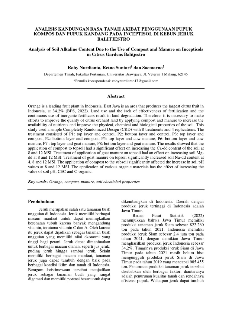 Analisis Kandungan Basa Tanah Akibat Penggunaan Pupuk Kompos Dan Pupuk ...