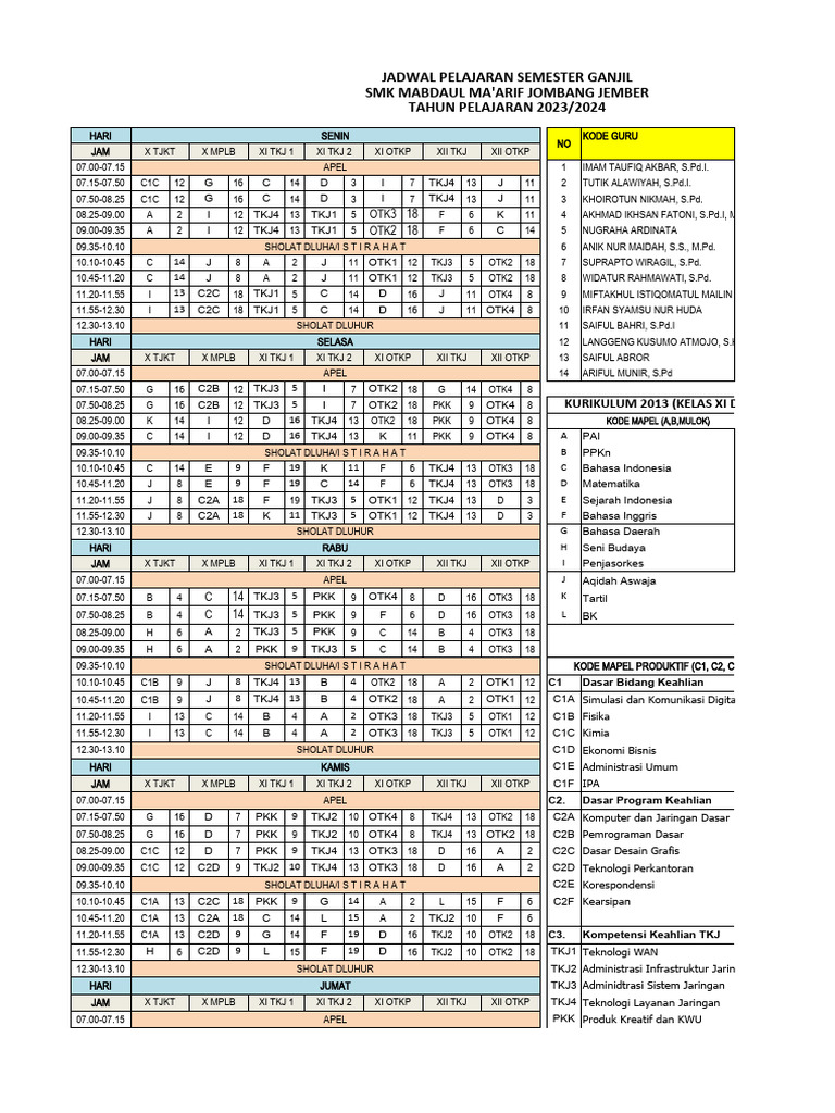 Jadwal Pelajaran 2023 2024 | PDF
