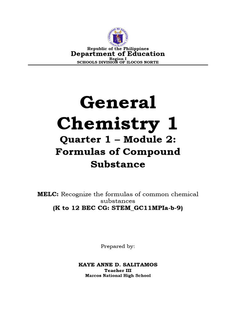 GENCHEM1 12 Q1 Week1 Mod2 MELC02 Salitamos Kaye | PDF