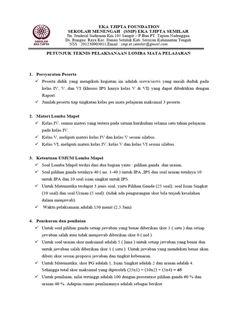 Petunjuk Lomba Mapel SMP Eka Tjipta | PDF