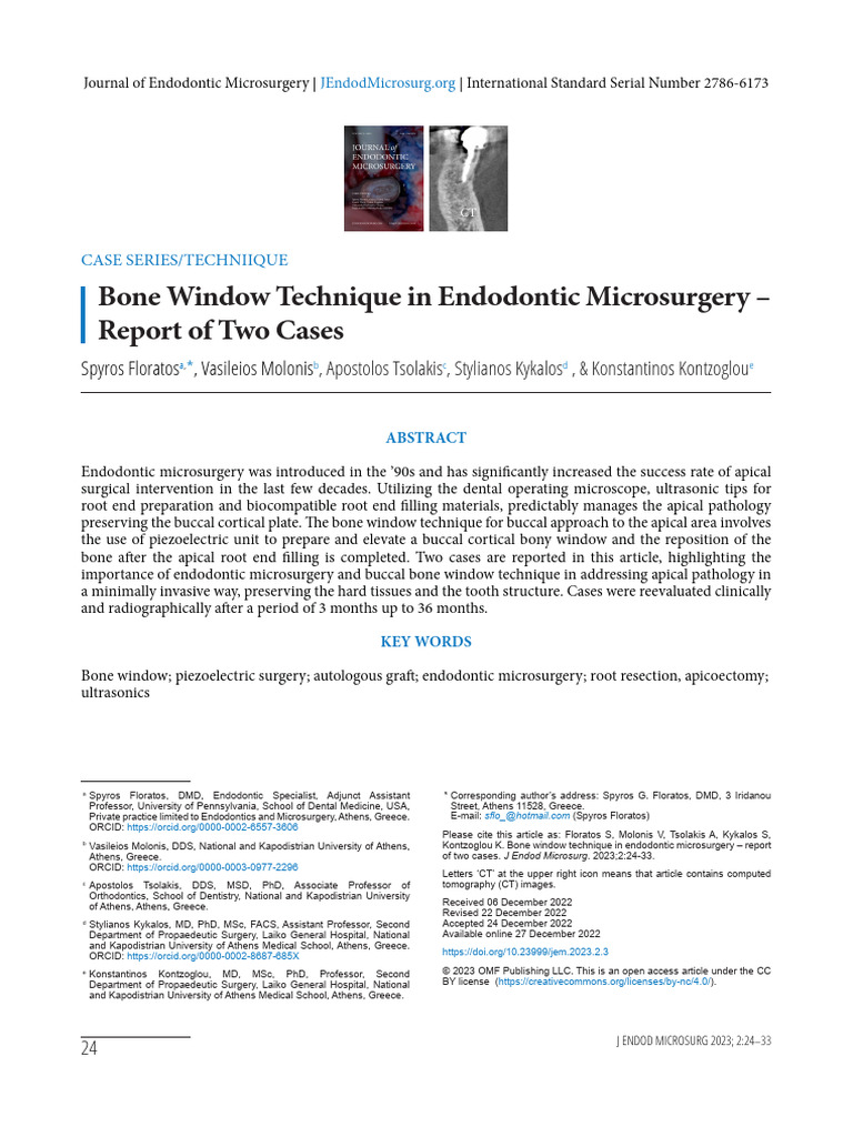 Floratos Et Al. Bone Window Technique in Endodontic Microsurgery Report ...