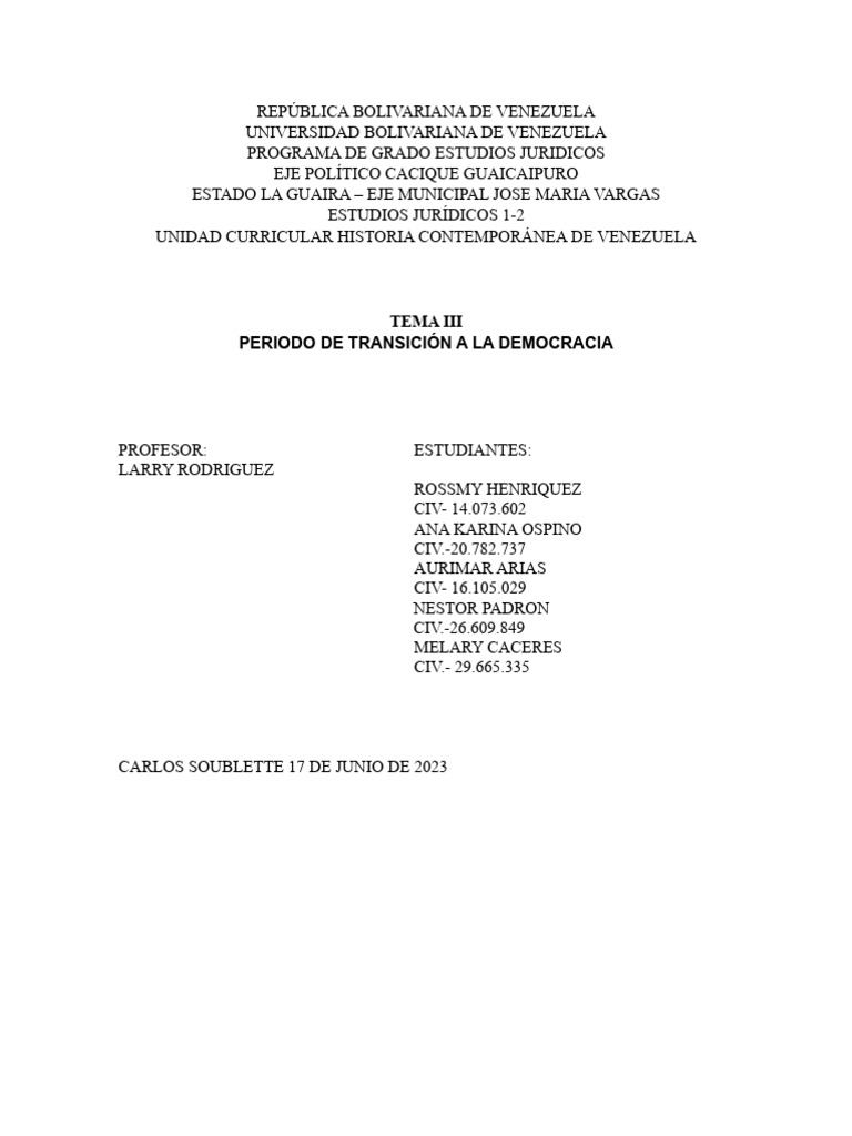 Transicion A La Democracia Tema Iii Descargar Gratis Pdf Venezuela