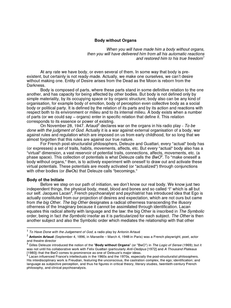 Body Without Organs Esoteric Body | PDF