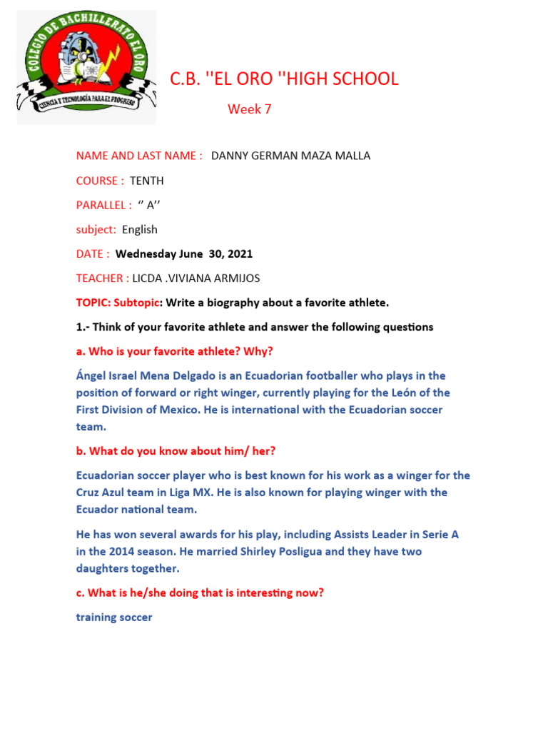 Write A Biography About A Favorite Athlete. | PDF | Sports & Recreation