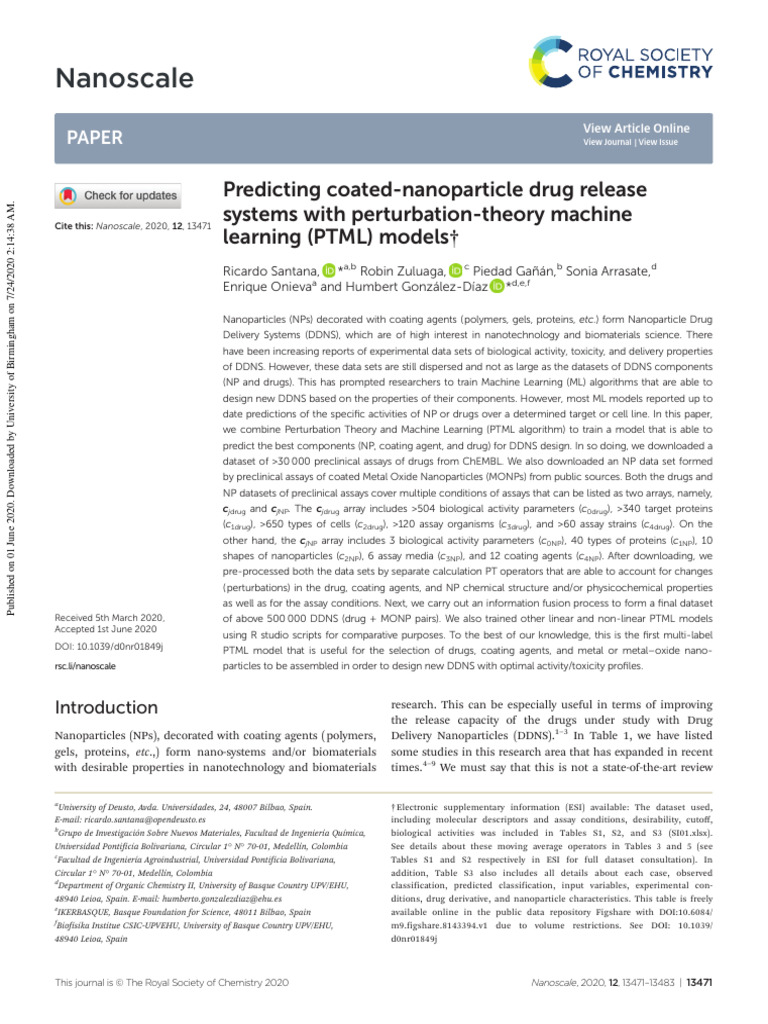 Predicting Coated-Nanoparticle Drug Release Systems With Perturbation ... Predicting Coated-Nanoparticle Drug Release Systems With Perturbation ...