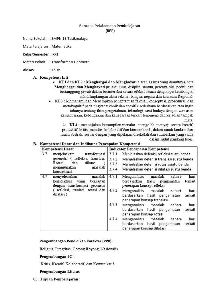 Rencana Pelaksanaan Pembelajaran1 | PDF | Sains & Matematika