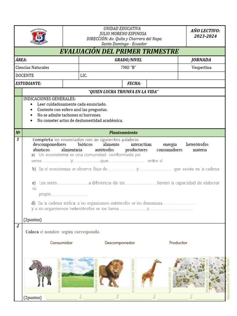 Evaluacion CCNN de 7mo Año 2023-2024 | PDF