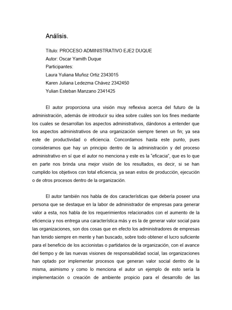 Análisis Proceso Admin | PDF | Planificación | Planificación estratégica