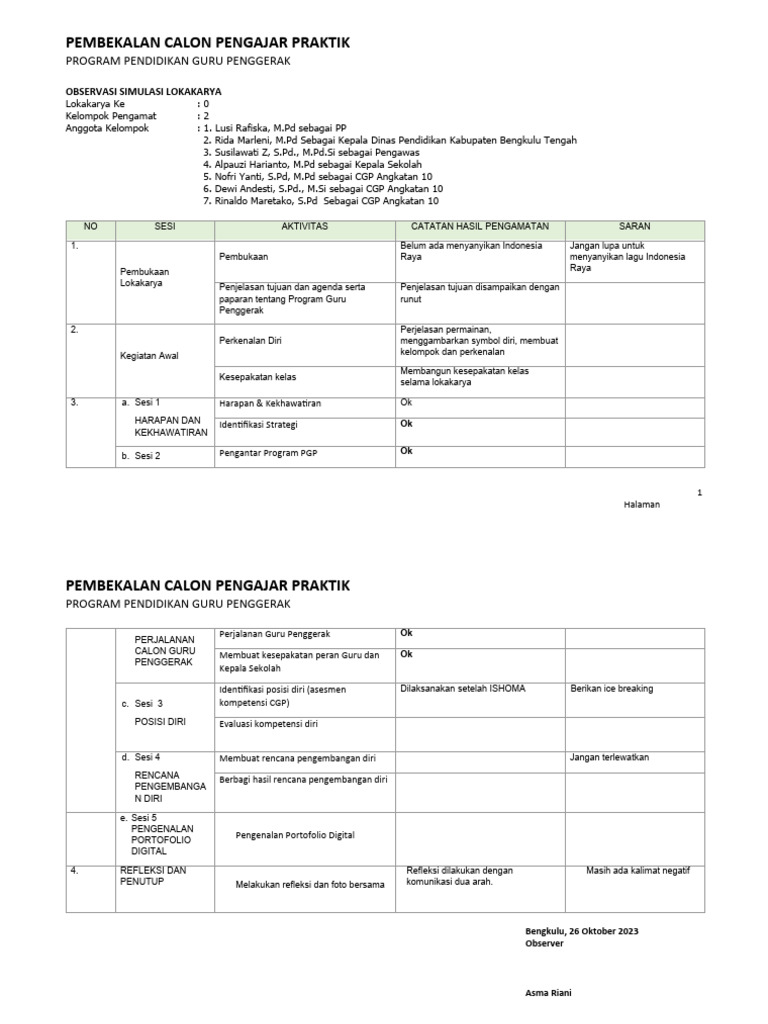 Instrumen - Observasi LK Dan PI 3 | PDF