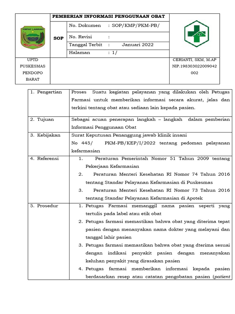 Prosedur Informasi Penggunaan Obat | PDF