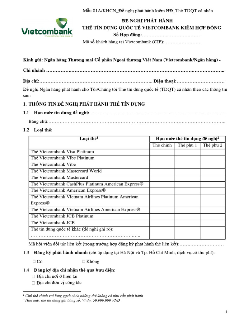 1. Mẫu 01A KHCN - De nghi phat hanh The tin dung kiem Hop dong phat hanh the TD - KHCN (KH ...