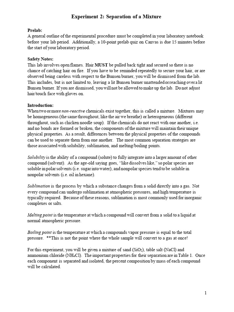 Experiment 2 - Separation of A Mixture | PDF | Mixture | Solubility