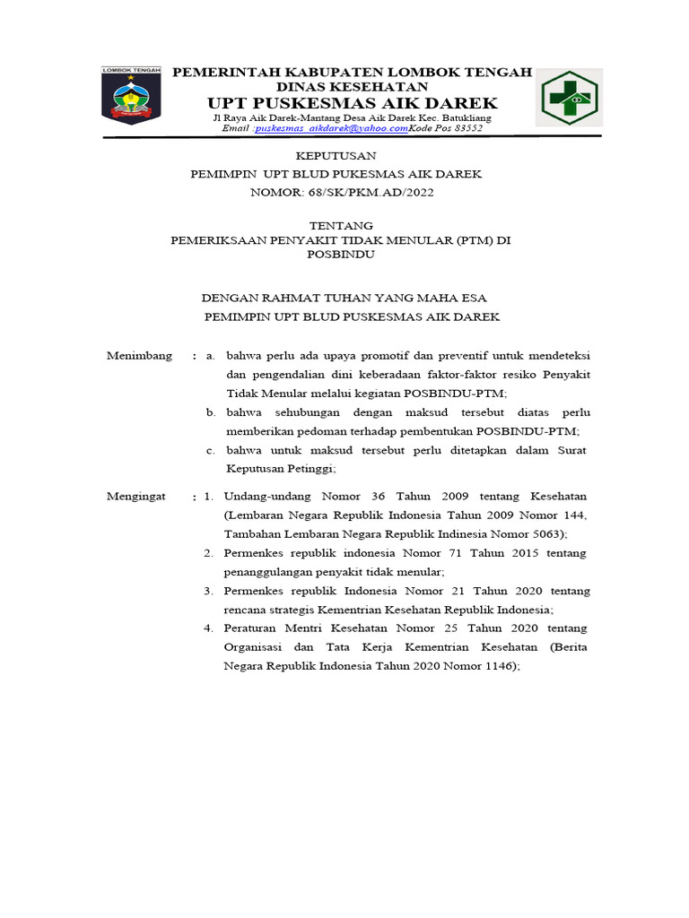 SK Pemeriksaan PTM Di Posbindu | PDF