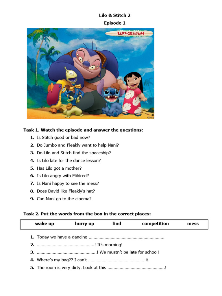 Lilo Stitch 2 Video Movie Activities - 23187 | PDF