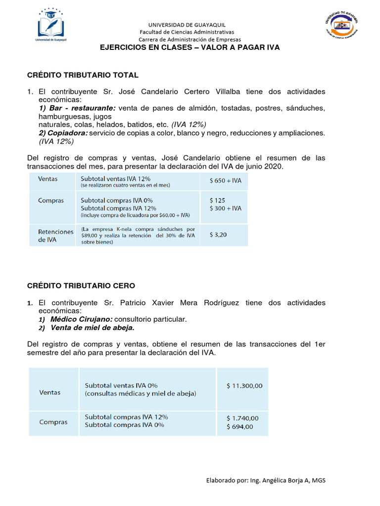 Ejercicios en Clases Valor A Pagar Iva | PDF | Impuesto al valor agregado | Ventas