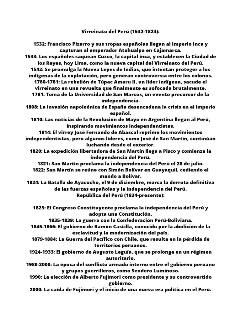 Virreinato Del Perú (1532-1824) 1532 Francisco Pizarro y Sus Tropas ...