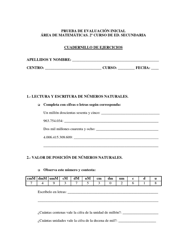 EVALUACION INICIAL - Matematicas-2-Eso - CUADERNILLO DEL ALUMNO | PDF ... EVALUACION INICIAL - Matematicas-2-Eso - CUADERNILLO DEL ALUMNO | PDF ...