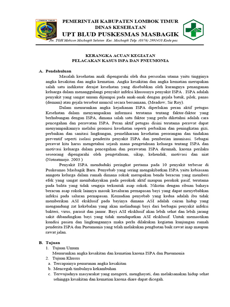 KAK Pelacakan Kasus ISPA DIARE | PDF | Pengembangan Diri | Kesehatan Holistik