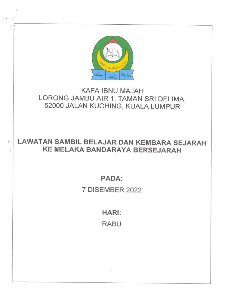 Contoh Kertas Kerja Lawatan - Kafa Ibnu Majah | PDF