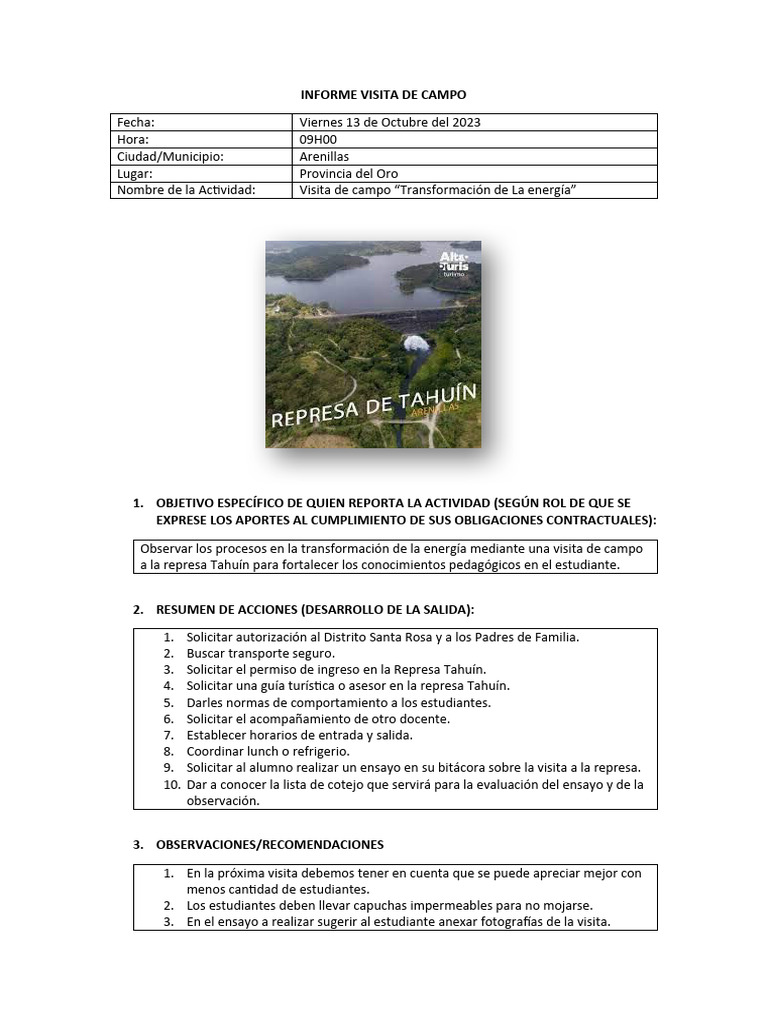 Informe Visita de Campo | PDF