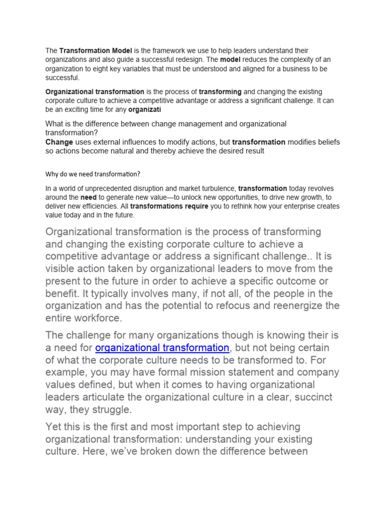 Transformation | PDF | Organizational Culture | Leadership