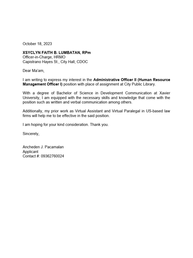 Application Letter 2 | PDF