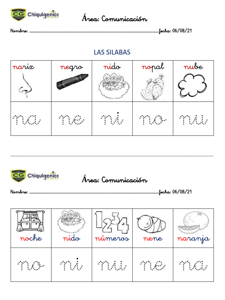 Las Silabas Na Ne Ni No Nu y Secuencia de Imagenes | PDF