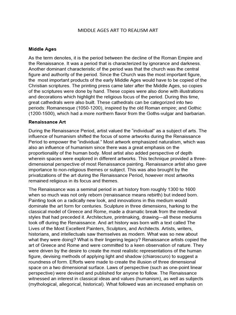 Art Evolution: Middle Ages to Realism | PDF | Renaissance | Realism (Arts)