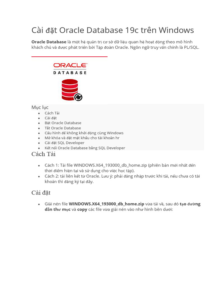 Cài Đặt Oracle Database 19c Trên Windows | PDF
