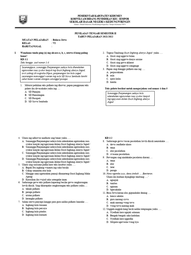 SD Kedungbulus Bhs Jawa 6 | PDF