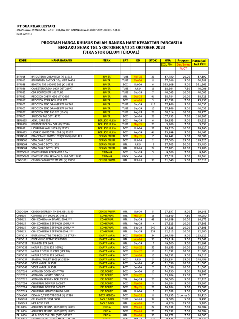 Tanggal 16 Oktober 2023 Daftar Harga Dan Barang | PDF | Personal Hygiene Products | Pharmacology