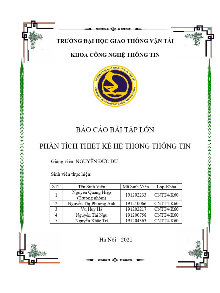 Báo Cáo BTL PTTKHT Nhóm 8 | PDF