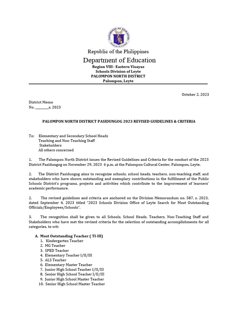 2023 Pasidungog Guidelines and Criteria | PDF | Academic Degree | Teachers