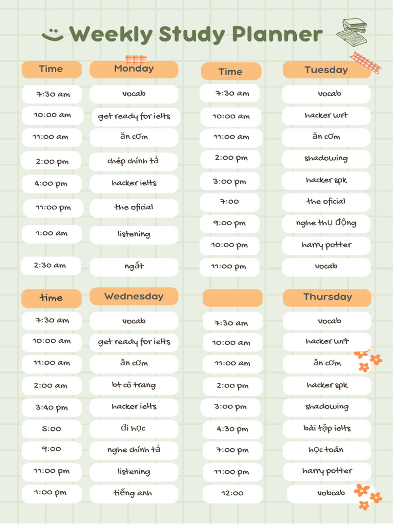 Green Cute Playful Doodle Weekly Study Planner | PDF