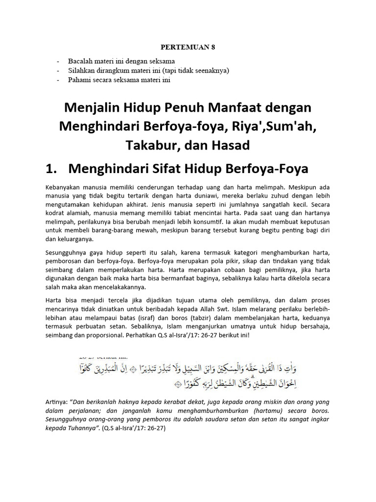 Menghindari Hidup Boros dan Riya' | PDF | Ilmu Sosial