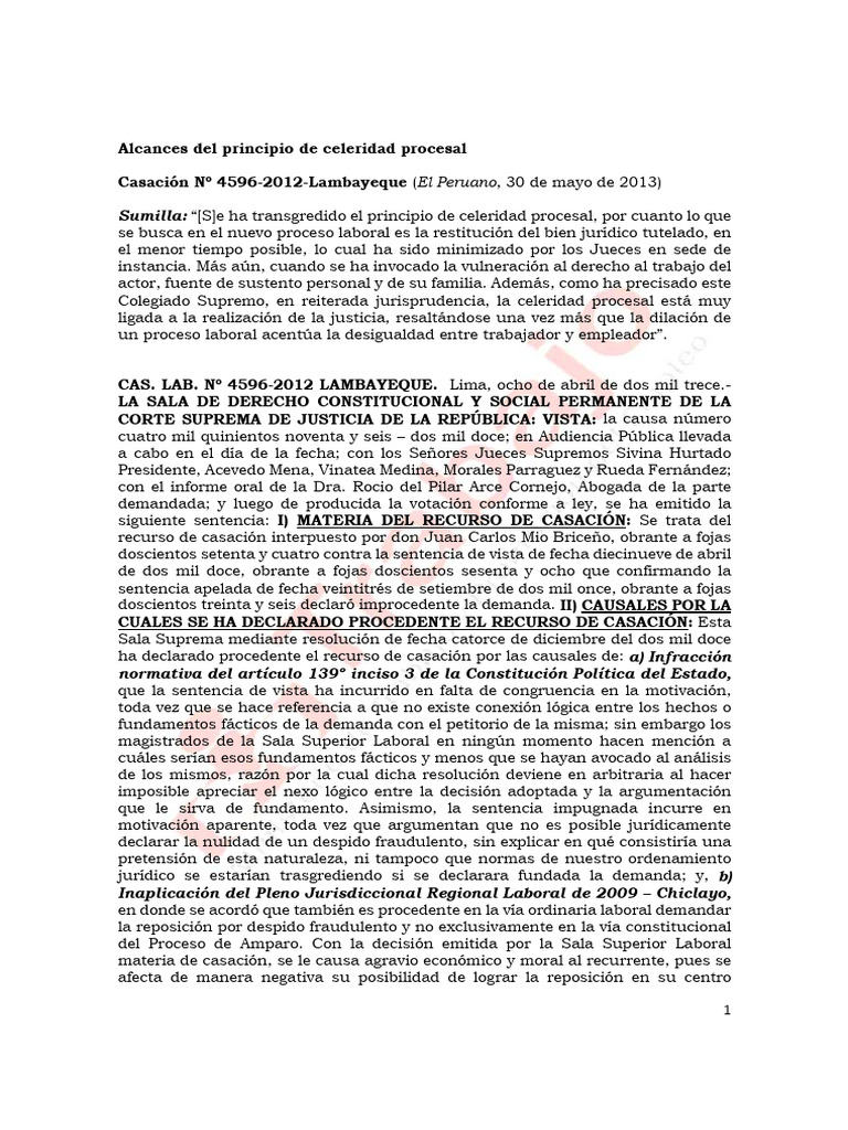 CASACION El Principio de CELERIDAD | PDF | Ley procesal | Debido al proceso