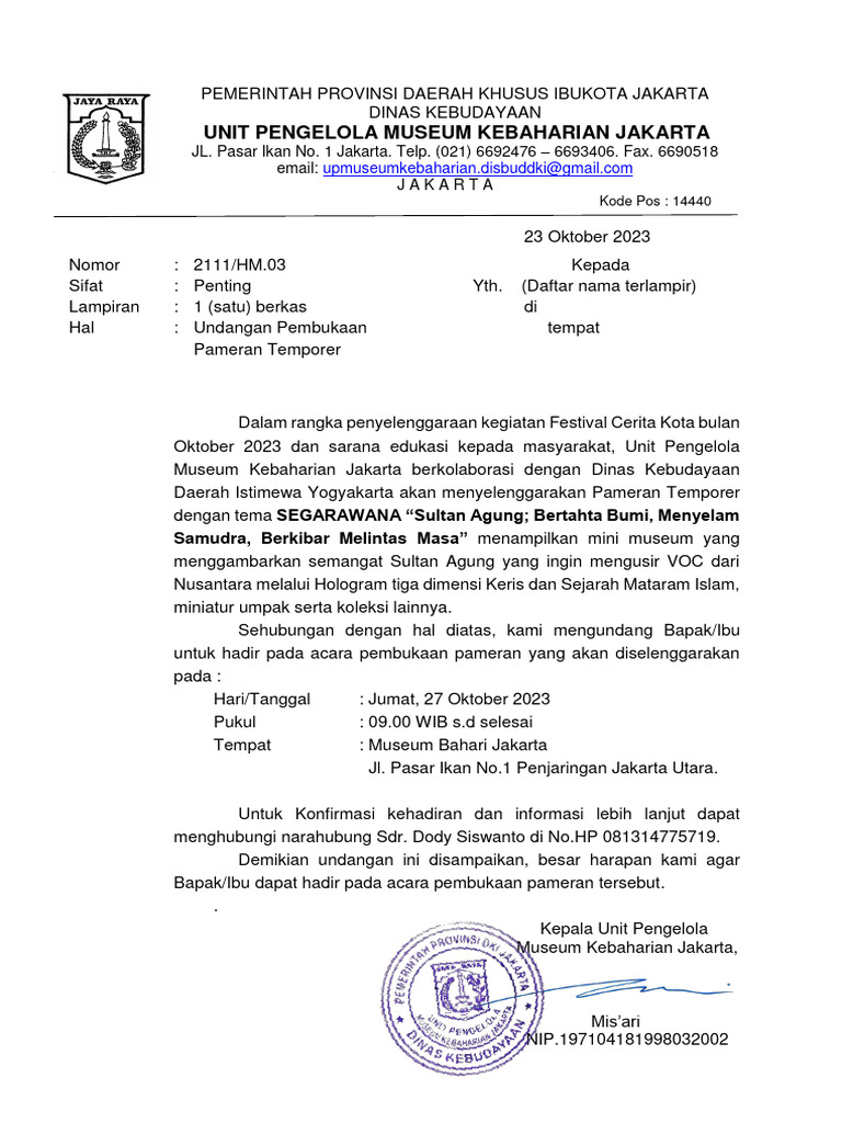 Surat Undangan Menghadiri Pembukaan Pameran | PDF Surat Undangan Menghadiri Pembukaan Pameran | PDF