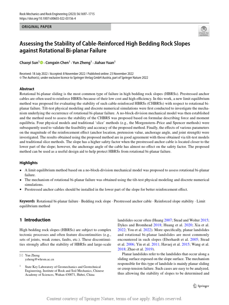 5assessing The Stability of Cable Reinforced High Bedding Rock Slopes ...
