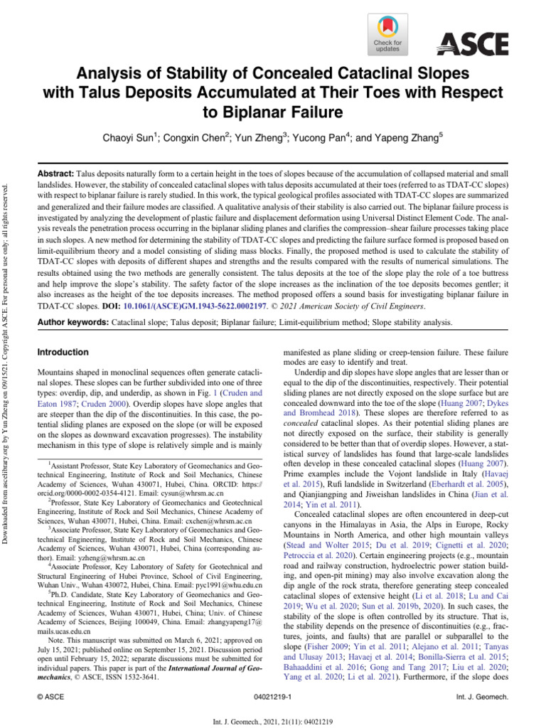 2analysis of Stability of Concealed Cataclinal Slopes With Talus ...