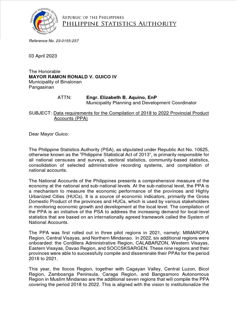 BINALONAN - PPA Data Request Letter | PDF