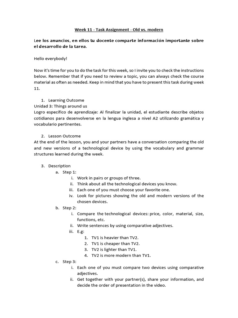 Week 11 - Task Assignment - Old vs. Modern | PDF